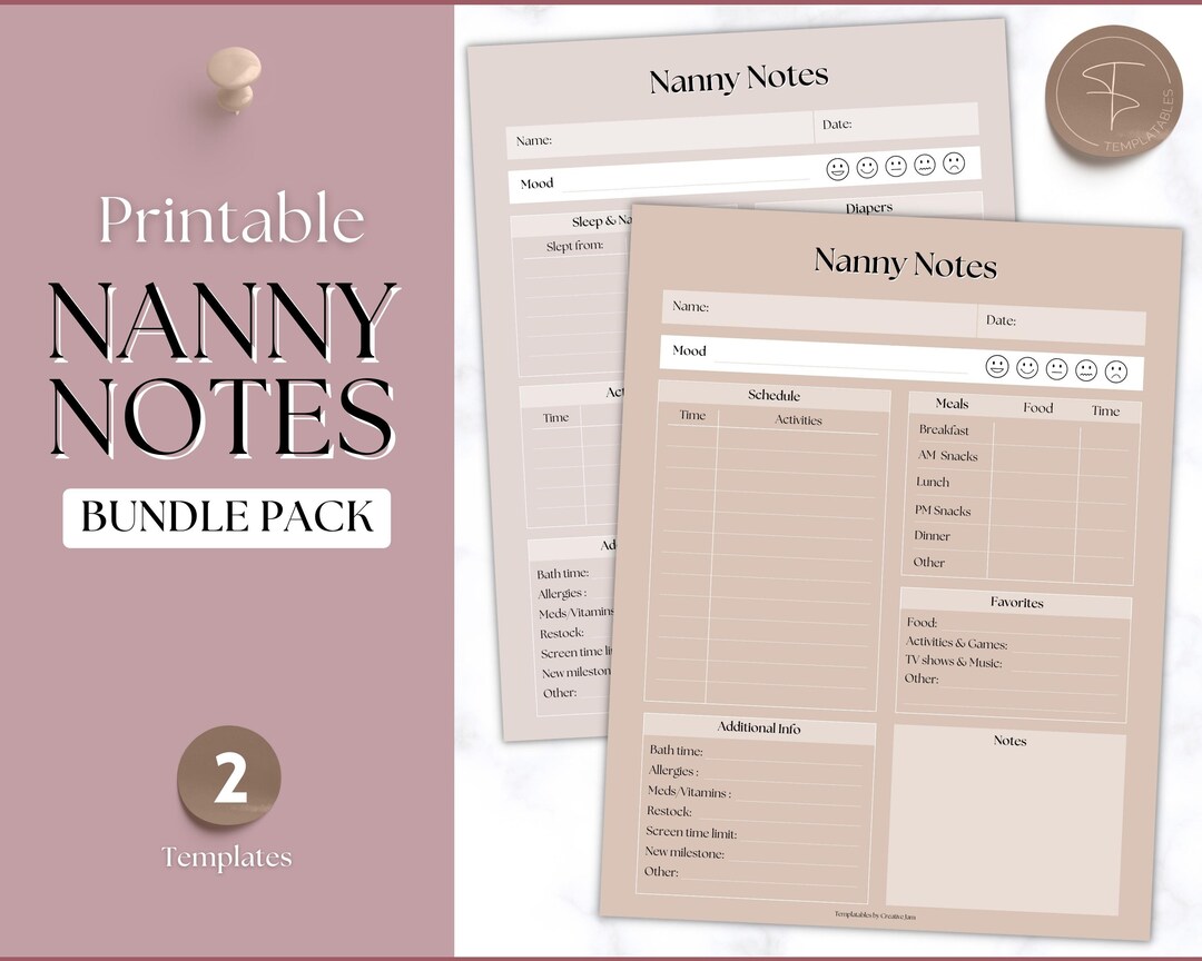 Babysitter Guide & Info Sheet, Nanny Notes Template, Nanny Schedule ...