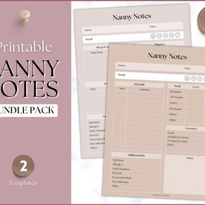 Nanny Schedule, Nanny Notes & Report Template for Baby, Babysitter Info ...