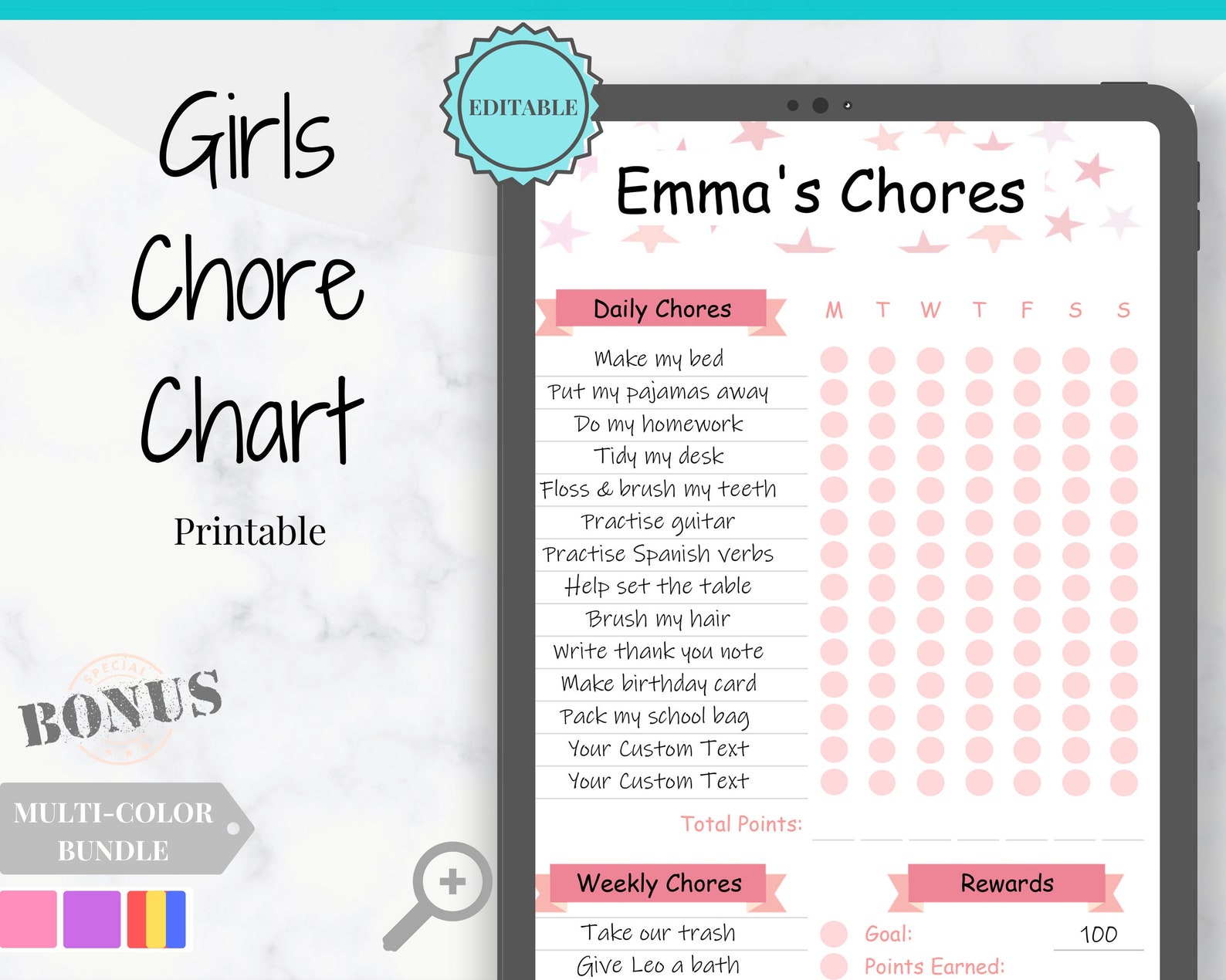Girls Chore Chart. Behaviour Chart. Chore Chart for Kids. - Etsy