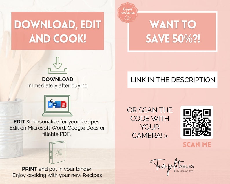 EDITABLE Recipe Binder Kit Recipe Book Template BUNDLE - Etsy