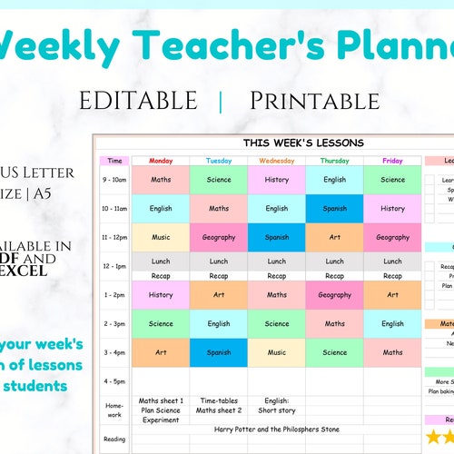Teacher Planner EDITABLE Weekly LESSON PLANNER Teaching | Etsy
