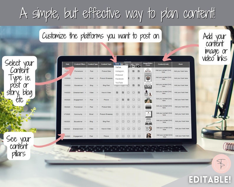 30 Day Content Calendar, Editable Social Media Planner, Google Sheets ...