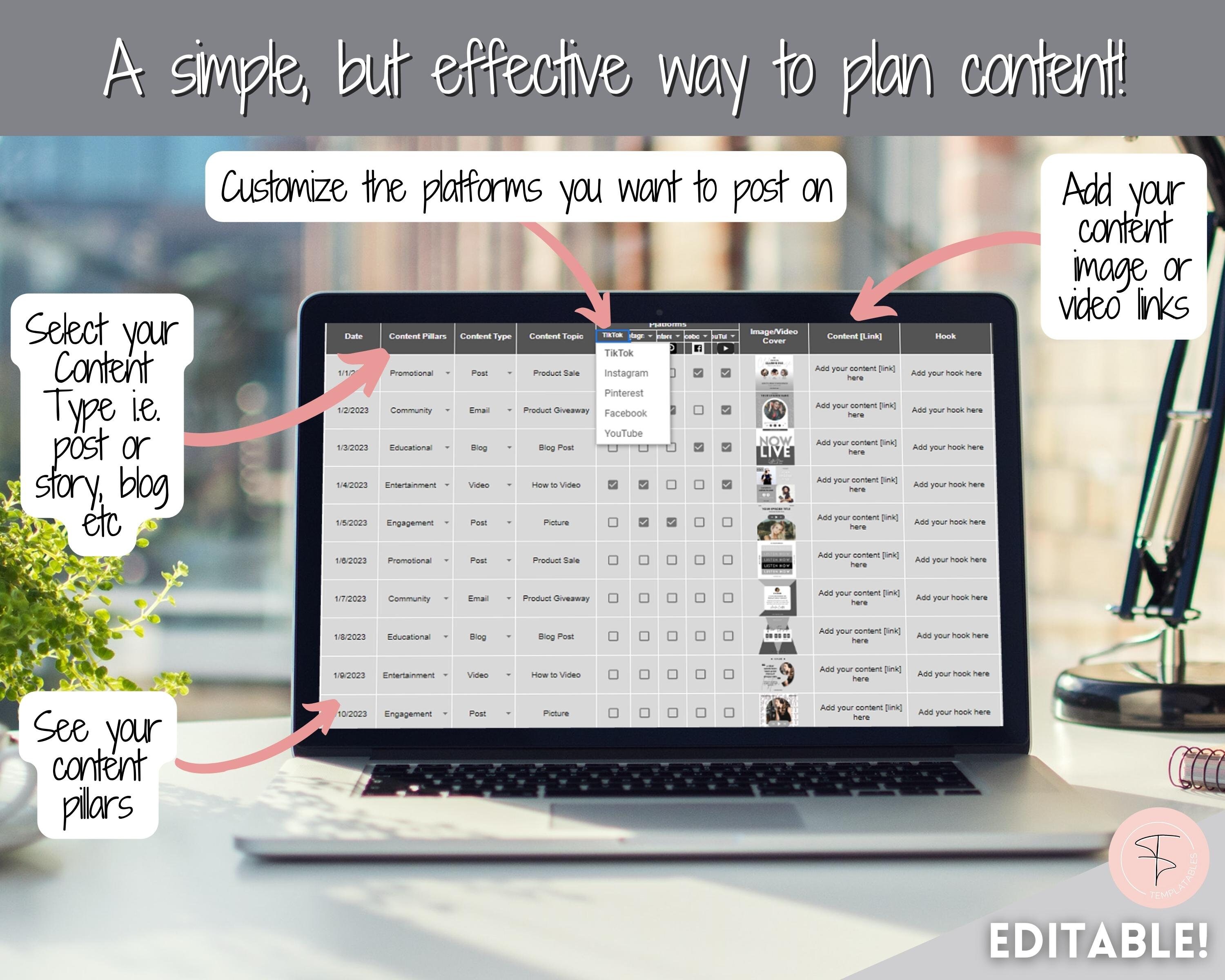 30 Day Content Calendar, Editable Social Media Planner, Google Sheets ...