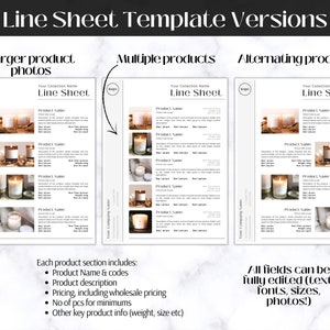 Line Sheet Template, Editable Wholesale Catalog, Pricing & Services ...