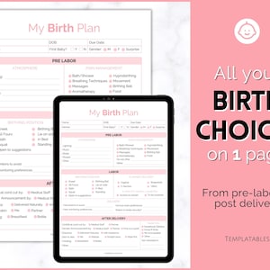 Birth Plan Template, Printable Birth Preferences, Birthing Plan ...