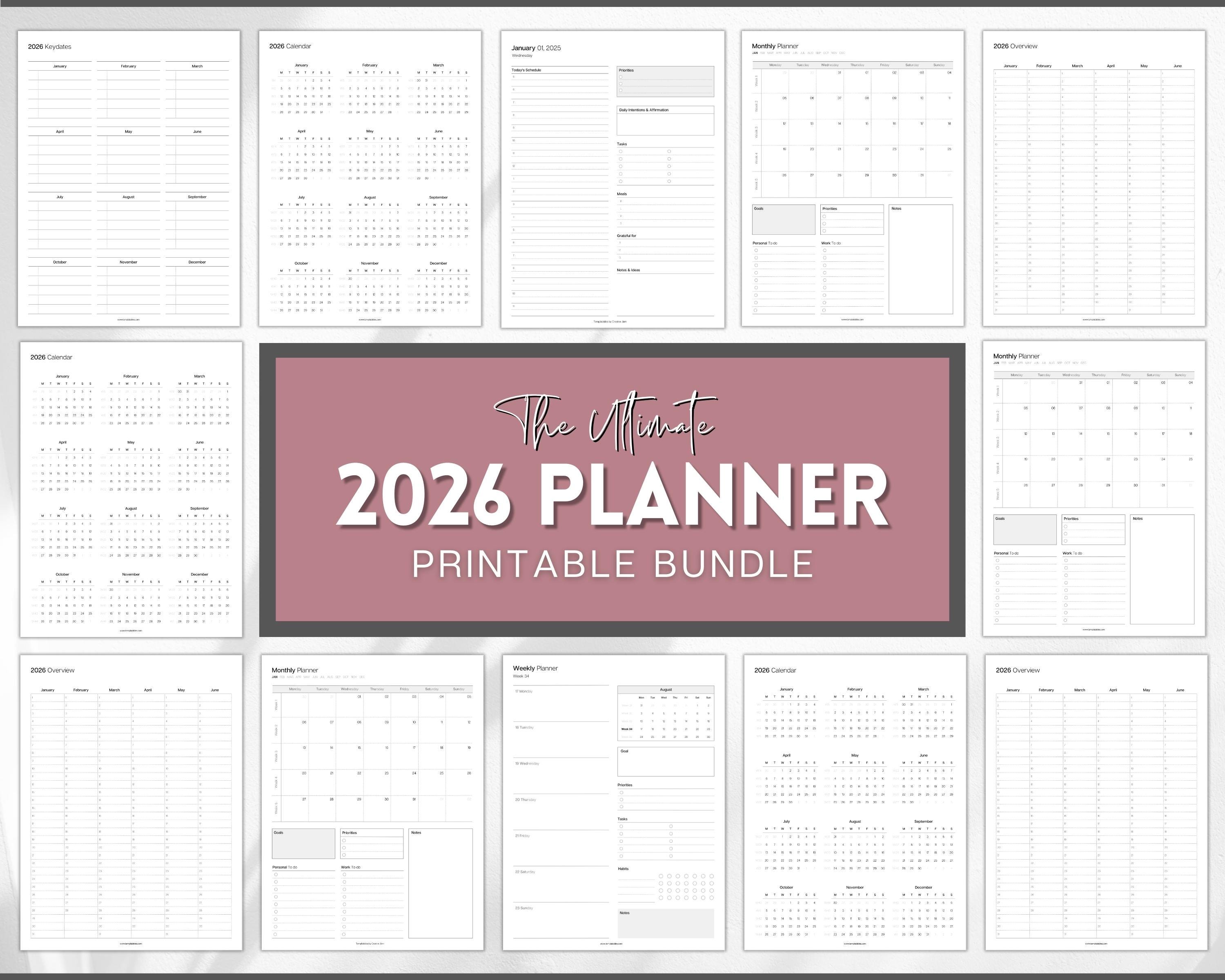 2026 Planner, DATED 2026 Printable Planner, Daily, Weekly, Monthly ...