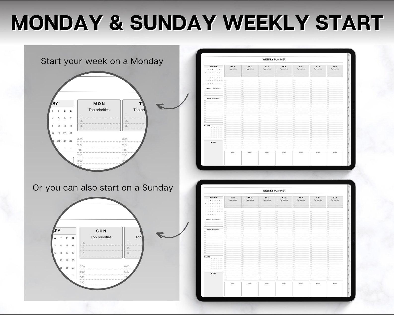 WEEKLY Hourly Digital Planner, 2024 Digital Planner, iPad Planner ...