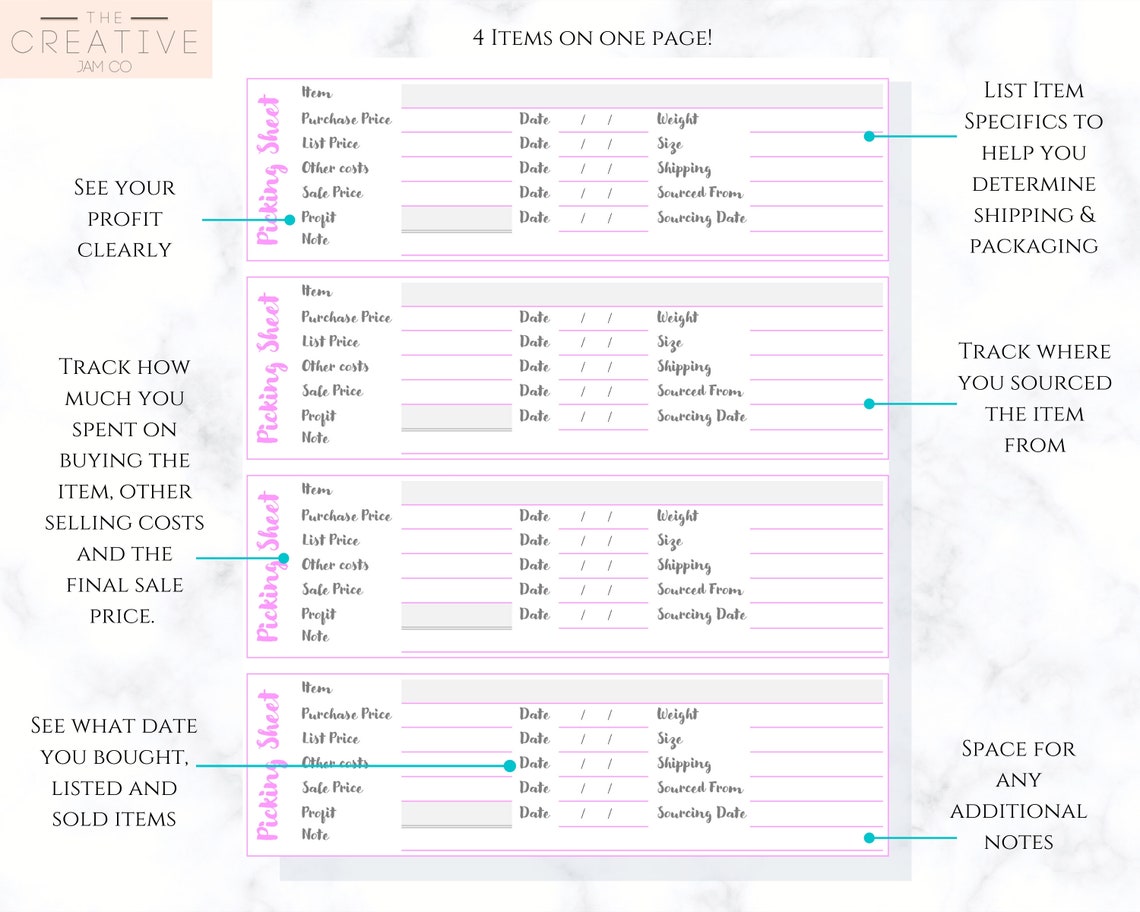 Inventory Picking Sheet for Etsy Ebay Amazon Sellers. - Etsy