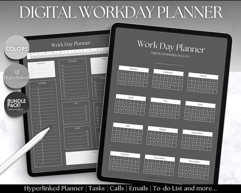 Work Planner, Digital Planner, Work Day Organizer, Daily Planner, Work ...