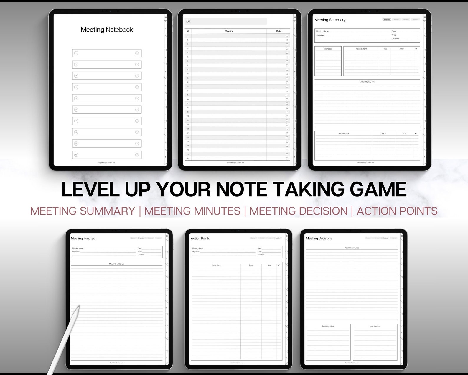 Digital Meeting Minutes Template, Editable Meeting Notes, Digital ...