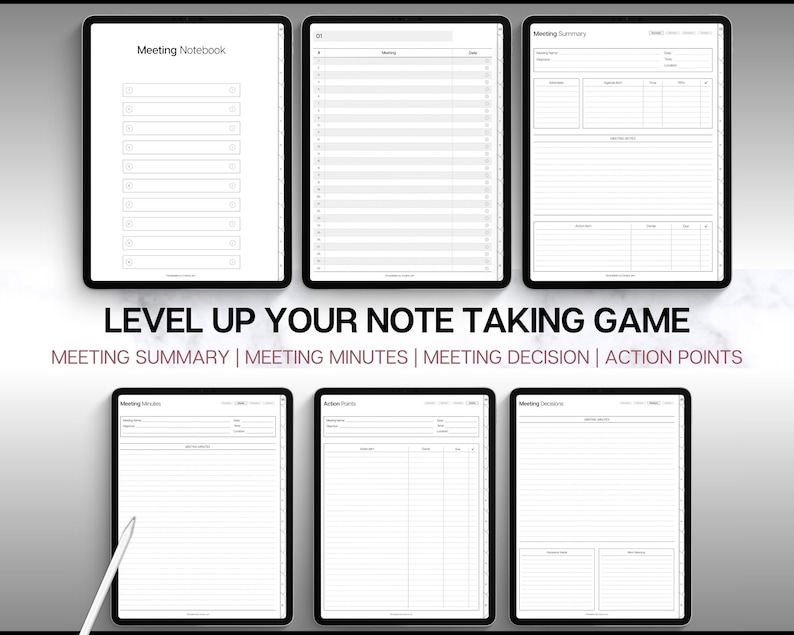 Digital Meeting Minutes Template, Editable Meeting Notes, Digital ...