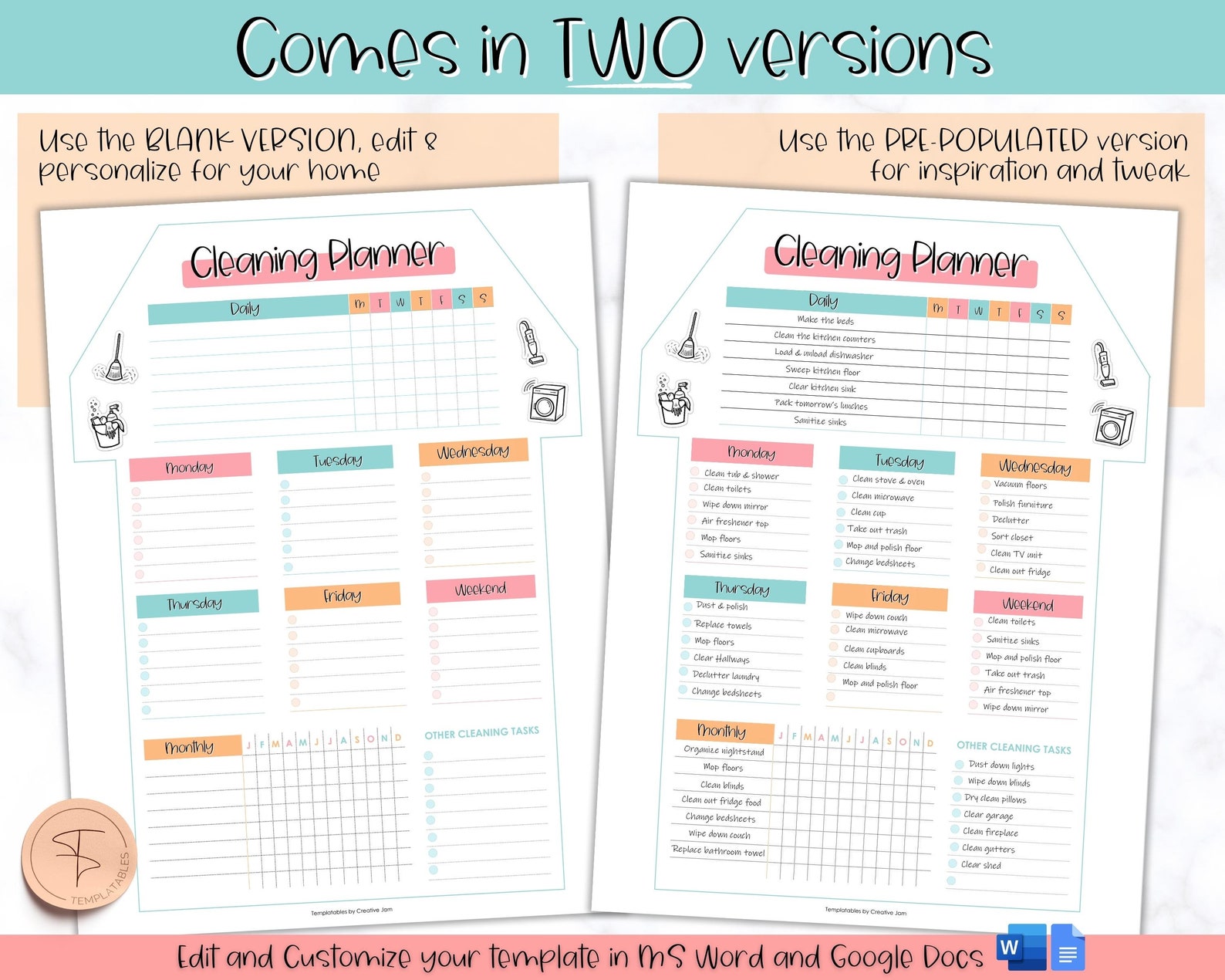 EDITABLE Cleaning Planner, Cleaning Checklist, Cleaning Schedule ...