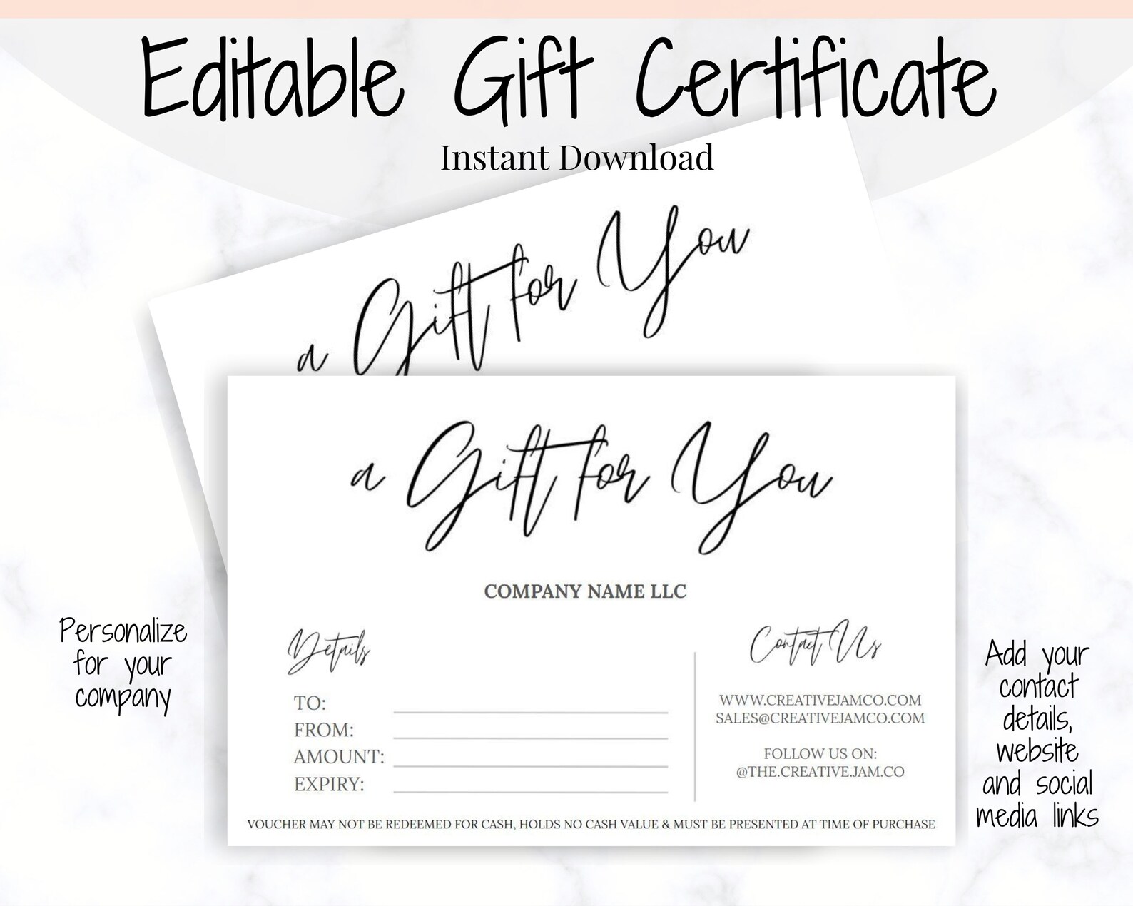 Gift Certificate Template. Editable Gift Voucher, Gift Card Template ...
