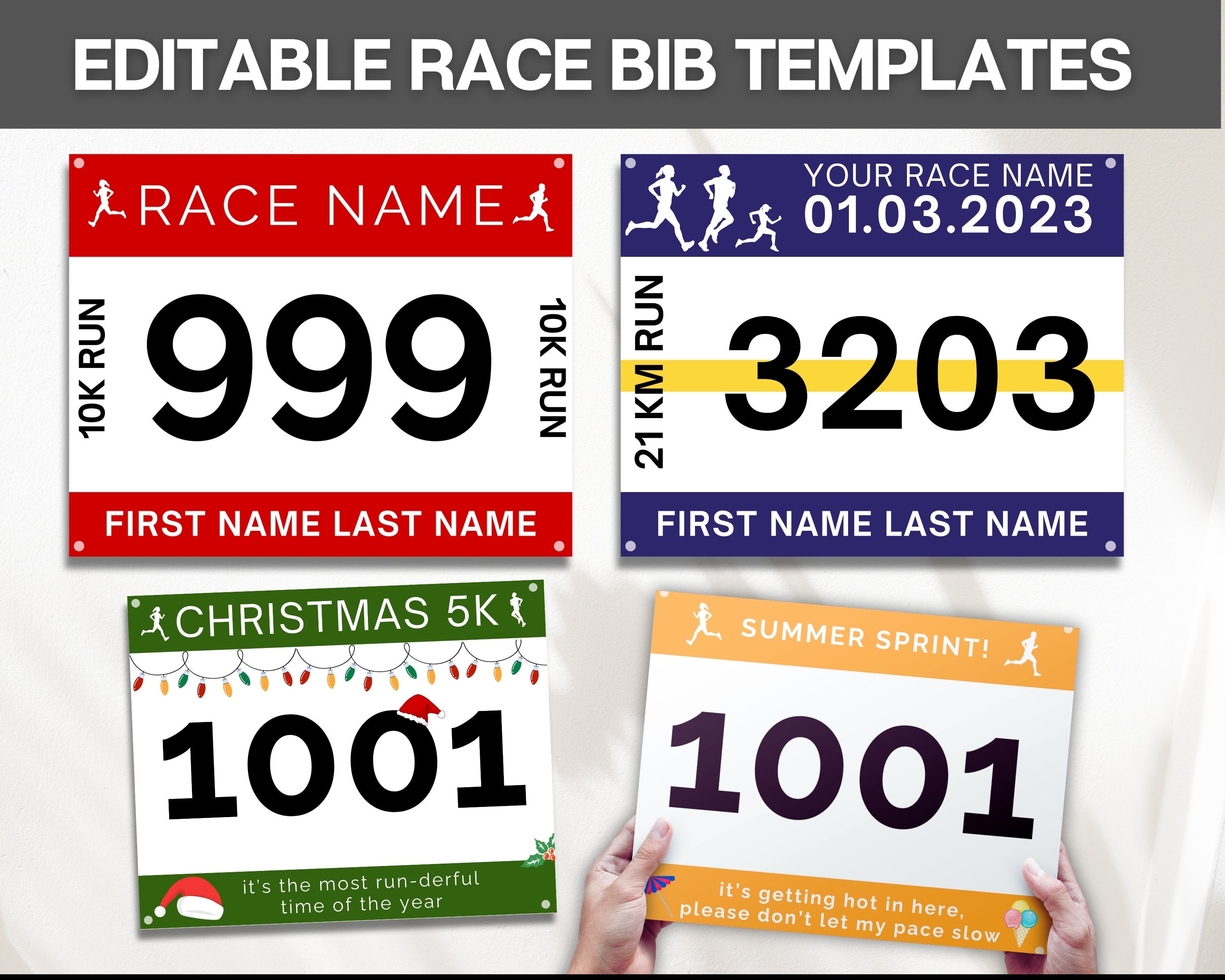 Editable Race Bib Templates, 7 Running Race Bib Templates Included ...