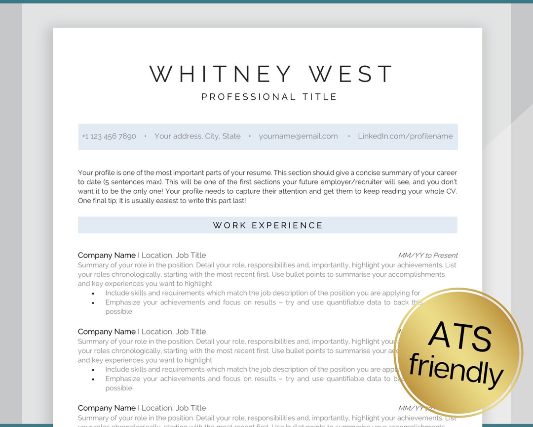 ATS Resume Template, ATS Friendly, Executive Resume, Word, Google Docs ...