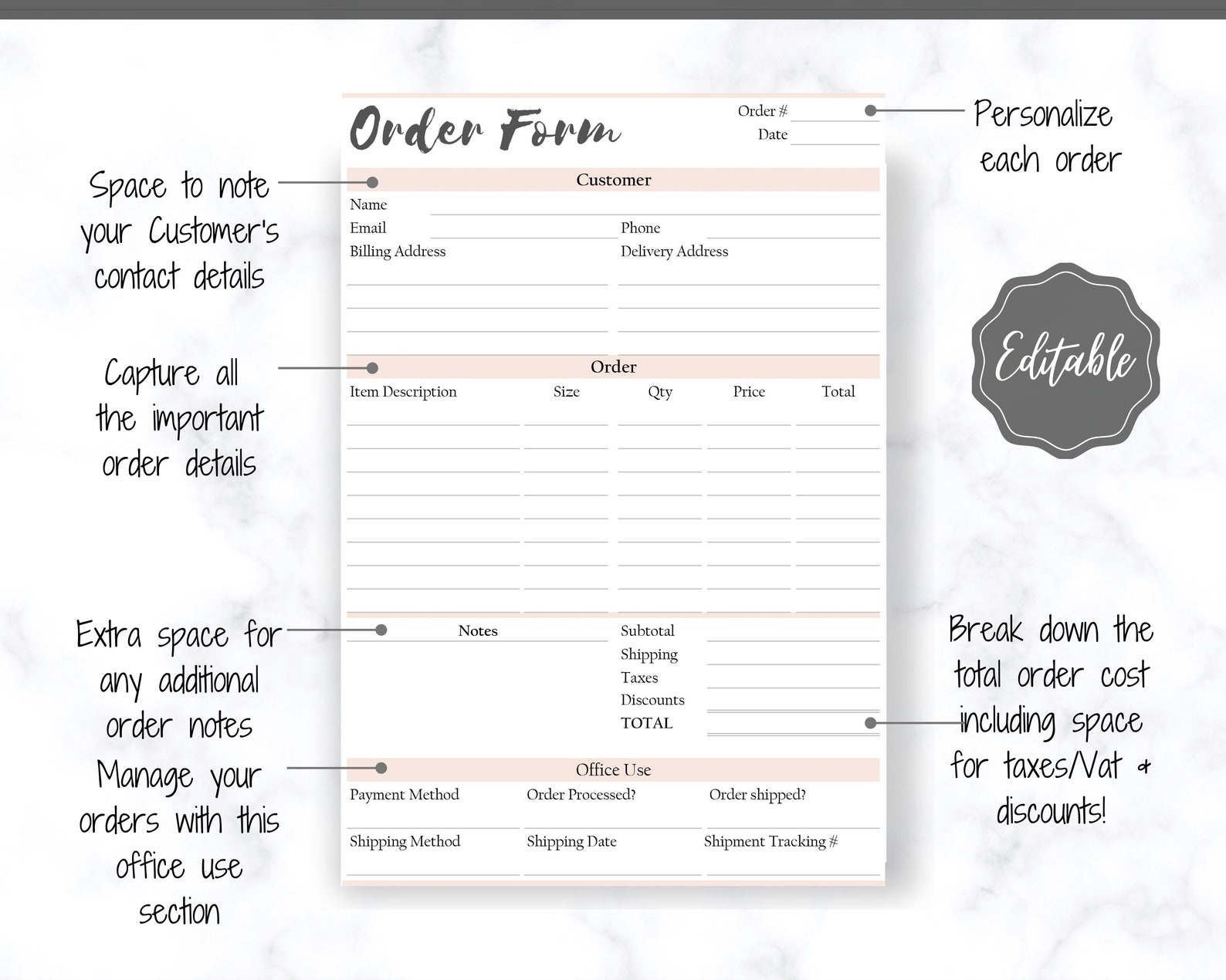 Order Form Template. EDITABLE PINK Customer Sales Order - Etsy