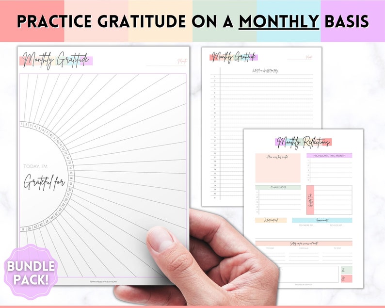 Gratitude Journal Printable BUNDLE! Mindfulness Log, Gratitude Template ...