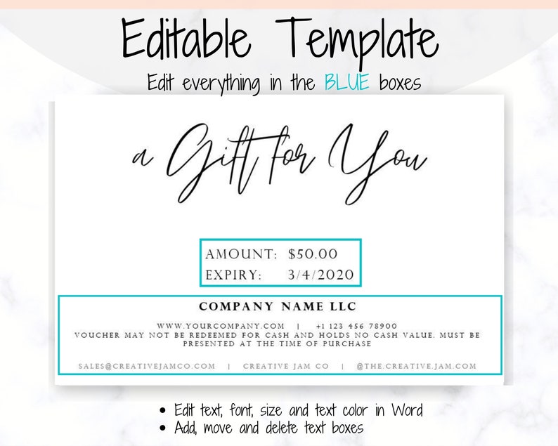 Gift Voucher Gift Certificate Template. Editable Gift Card | Etsy