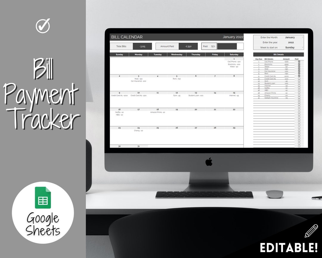 GOOGLE SHEETS Bill Payment Tracker, Monthly Bill Calendar, Automated ...
