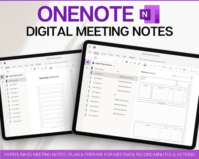 Onenote Meeting Notes Template, Editable Meeting Minutes, Digital ...