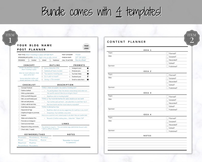 Blog Post Planner Templates EDITABLE Blogger Bundle Blog - Etsy