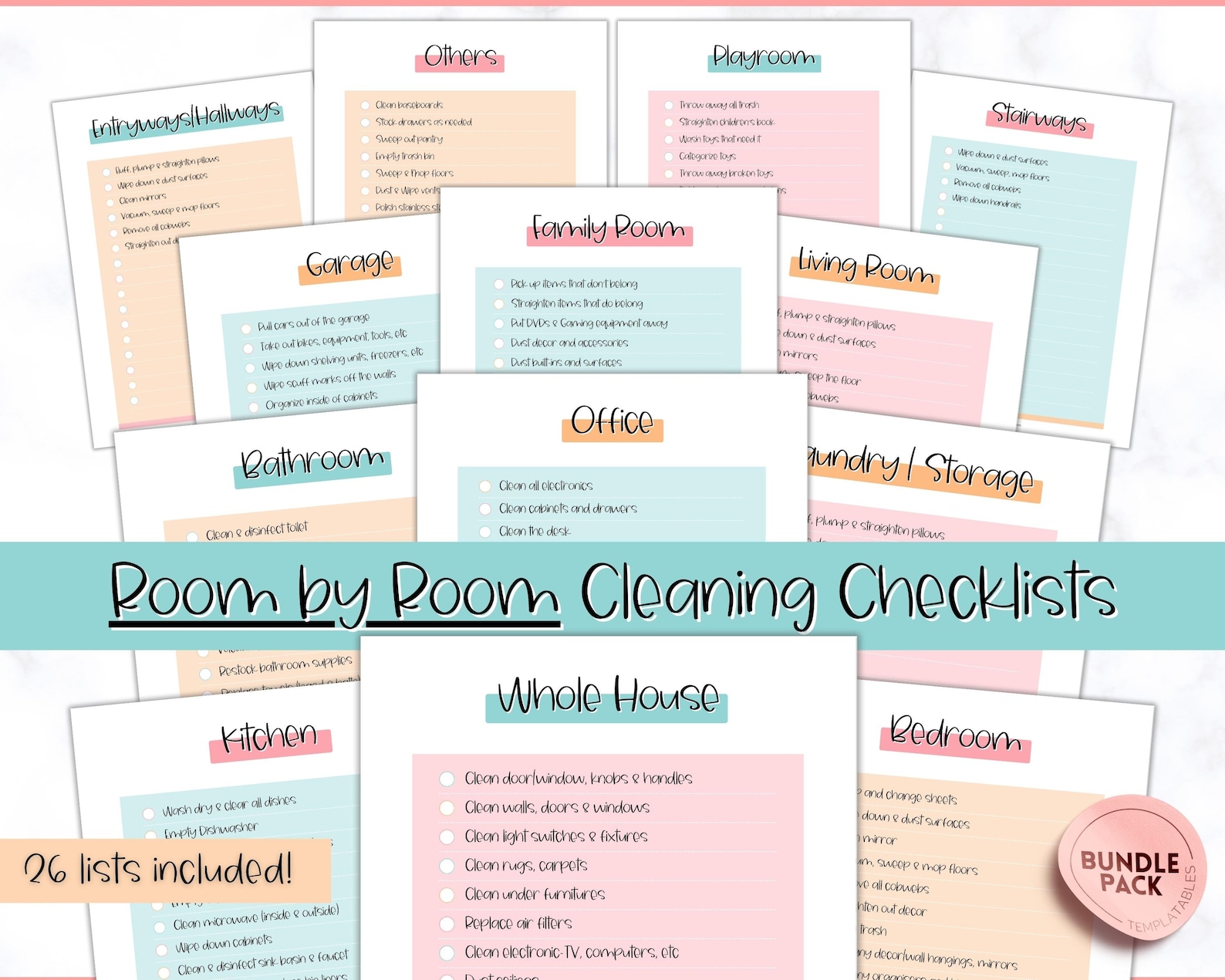 Printable Cleaning Cards Room by Room Cleaning Checklist - Etsy