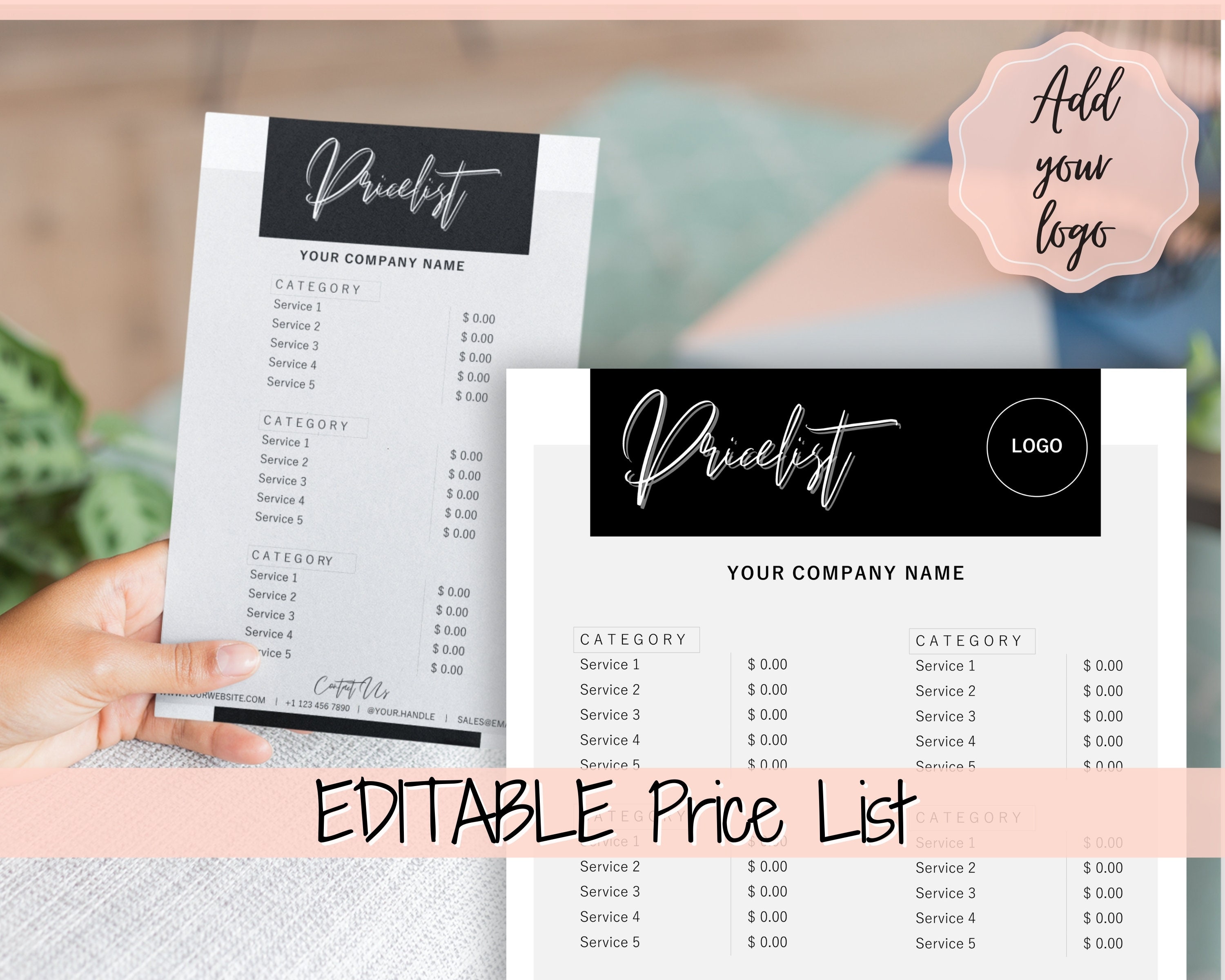 PRICE LIST Template Editable. Printable Price Sheet Price | Etsy UK