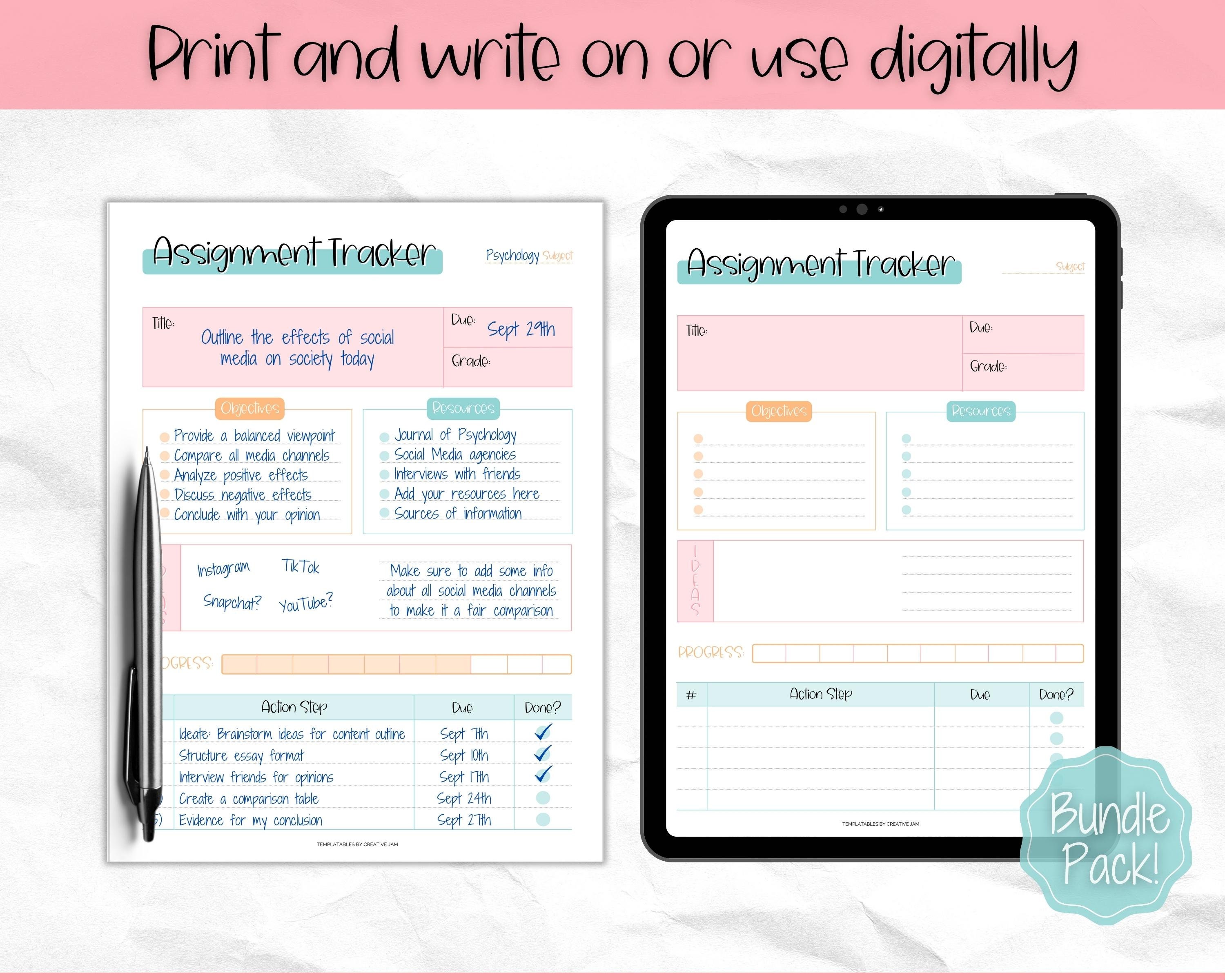 Assignment Planner BUNDLE Printable Assignment Tracker for - Etsy