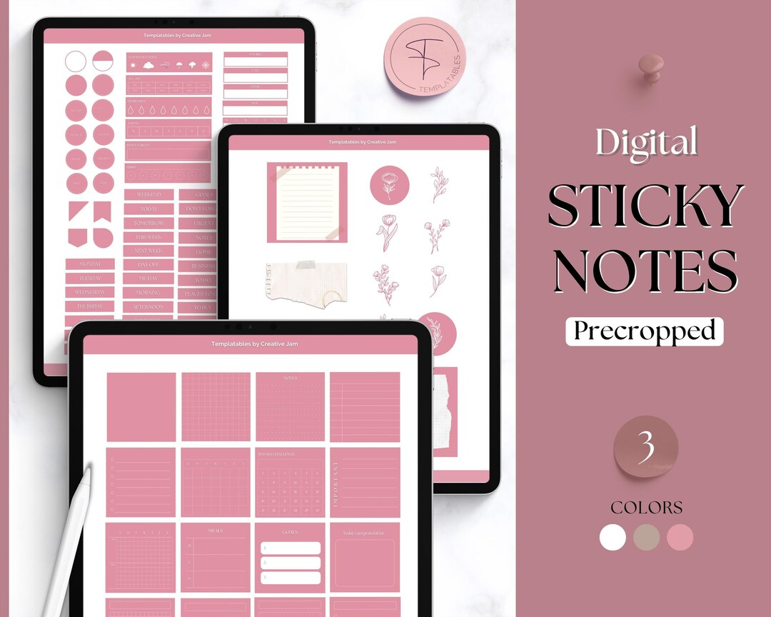 Digital Sticky Notes, Digital Planner Sticker Pack, Adhesive Notes ...