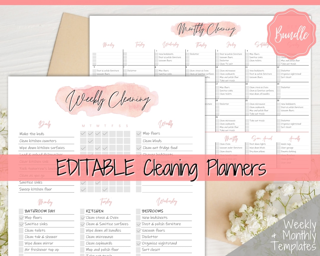 EDITABLE Cleaning Planner, EDITABLE Cleaning Checklist, Cleaning ...