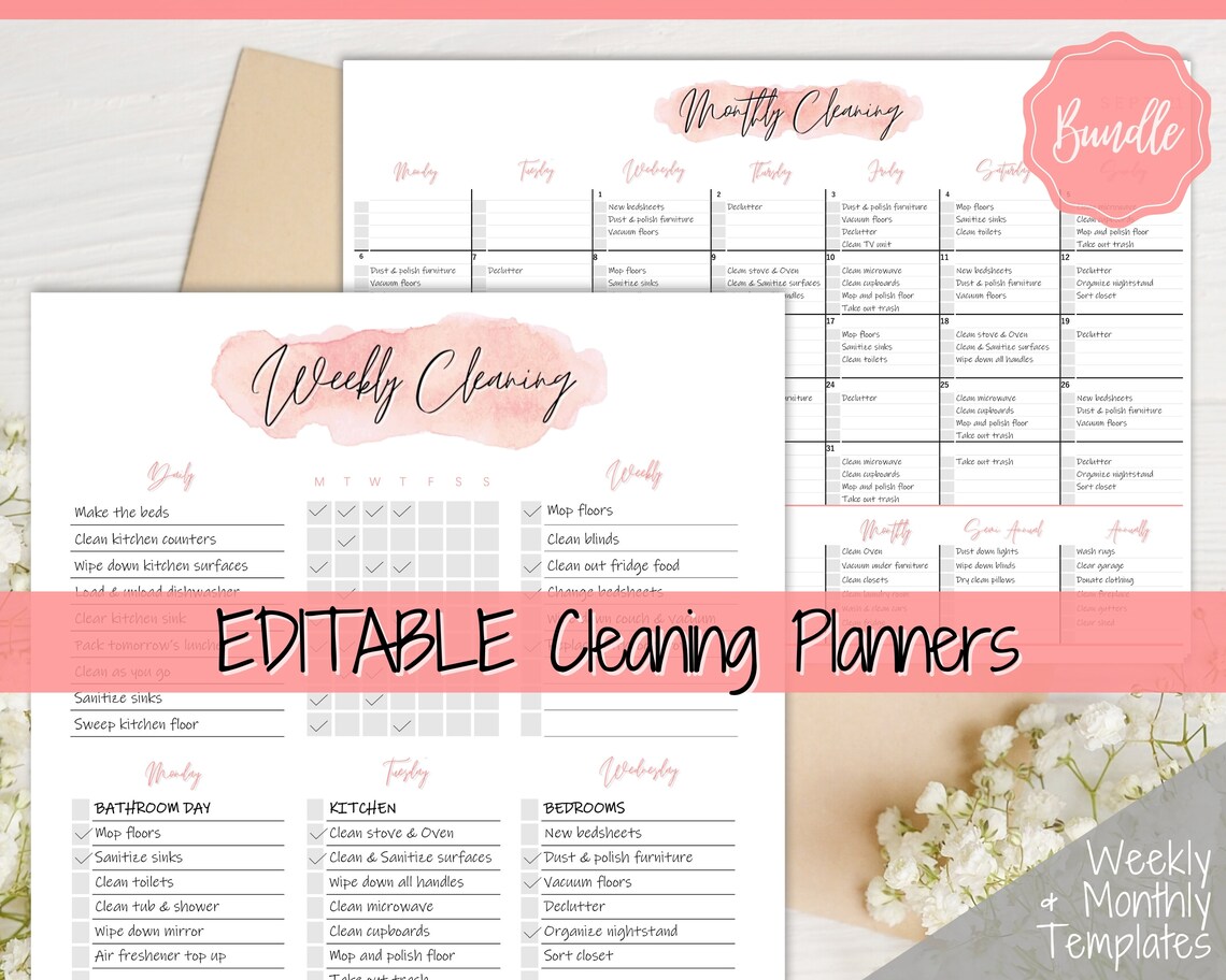 EDITABLE Cleaning Planner EDITABLE Cleaning Checklist - Etsy