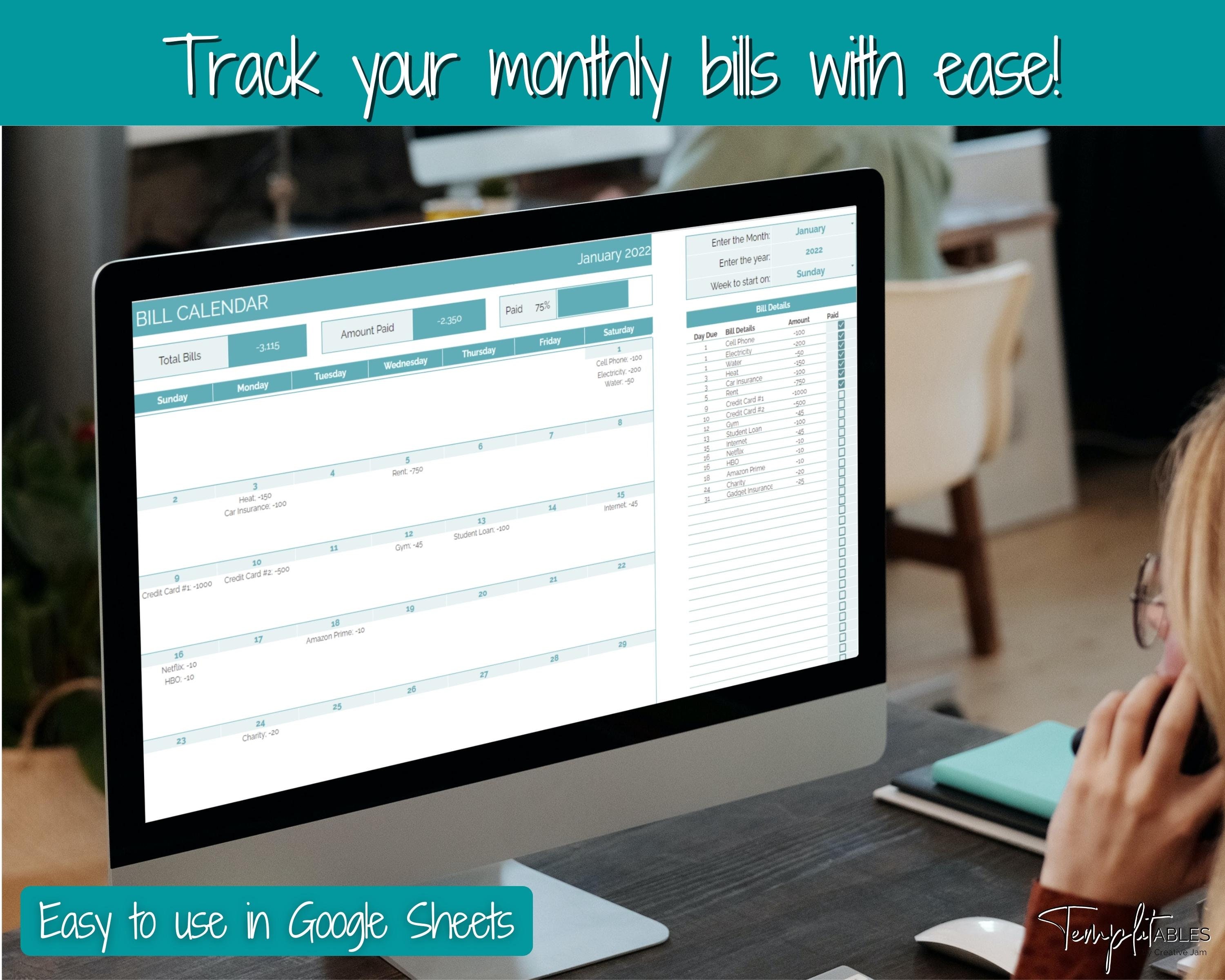 GOOGLE SHEETS Bill Payment Tracker Monthly Bill Calendar - Etsy