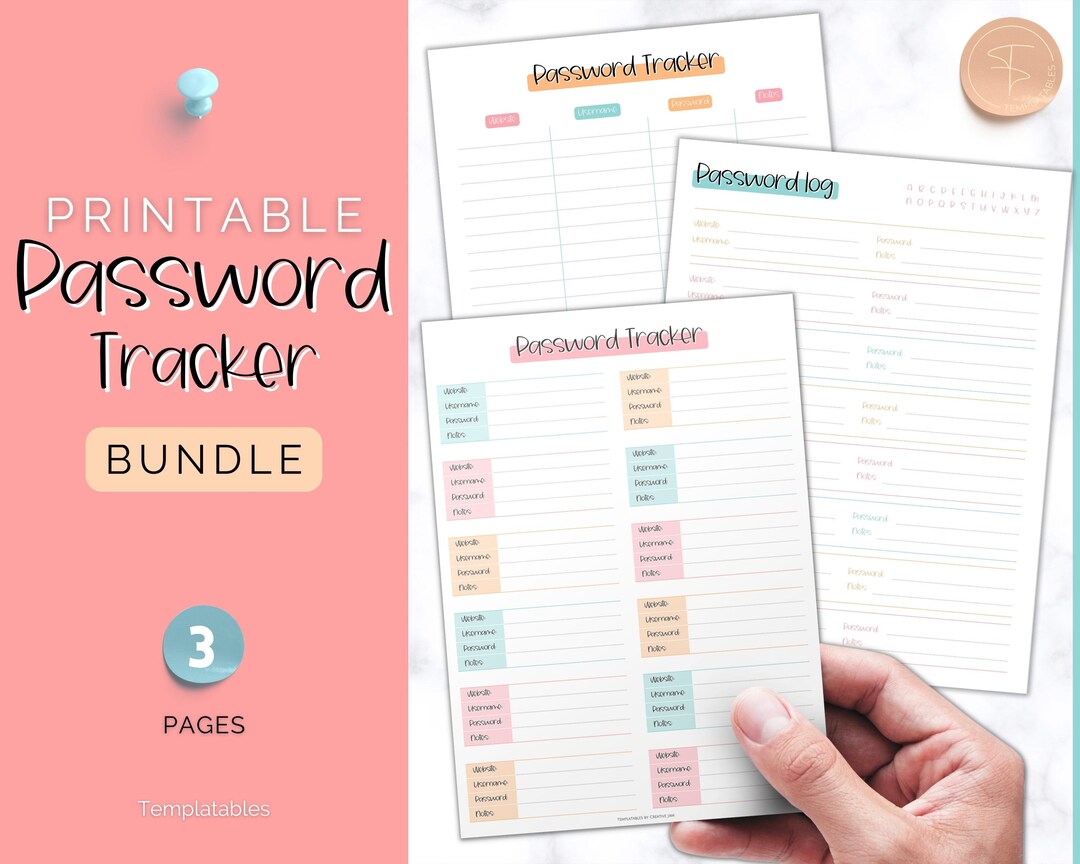 Printable Password Tracker BUNDLE, 3 Password Logs & Organizers ...