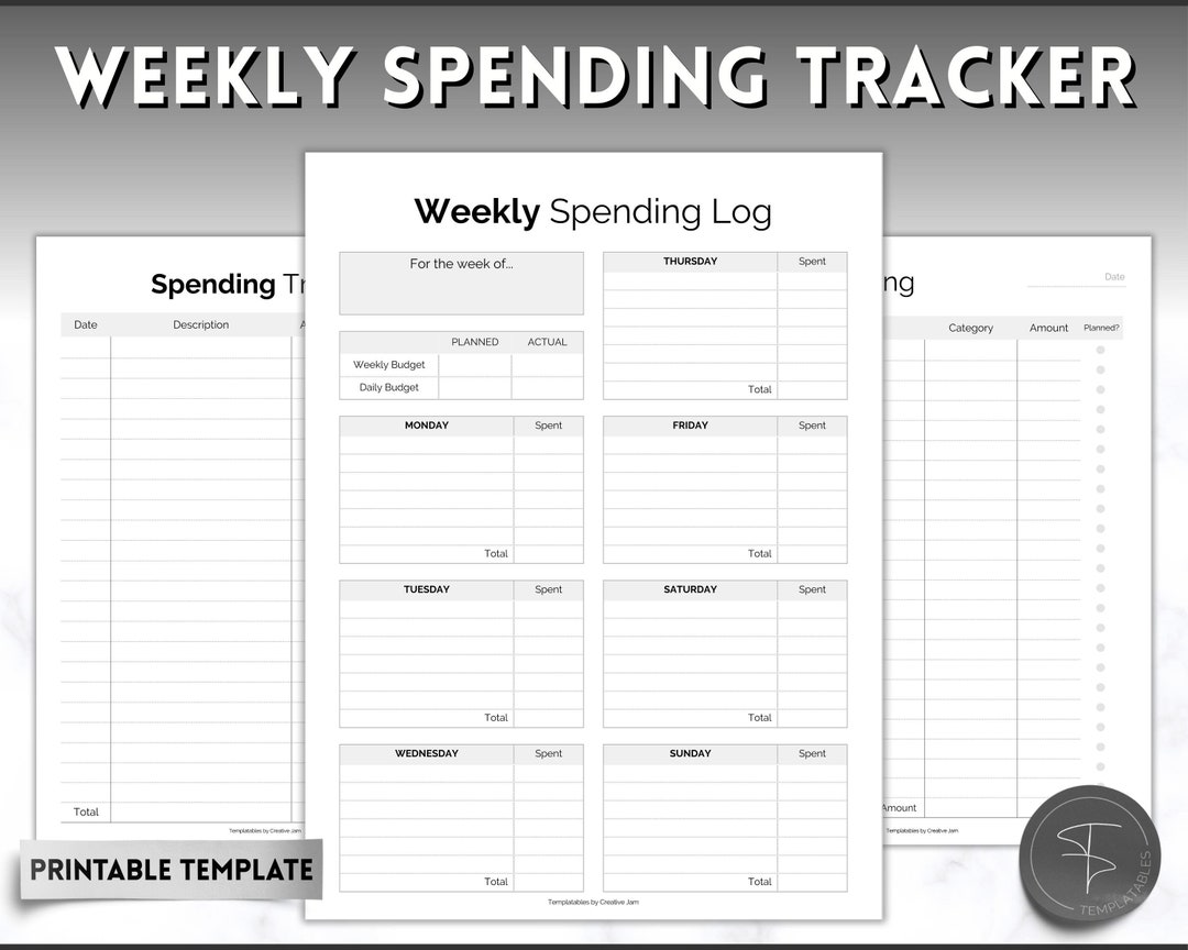 Weekly Spending Tracker, Printable Spending Log, Weekly Budget Planner ...