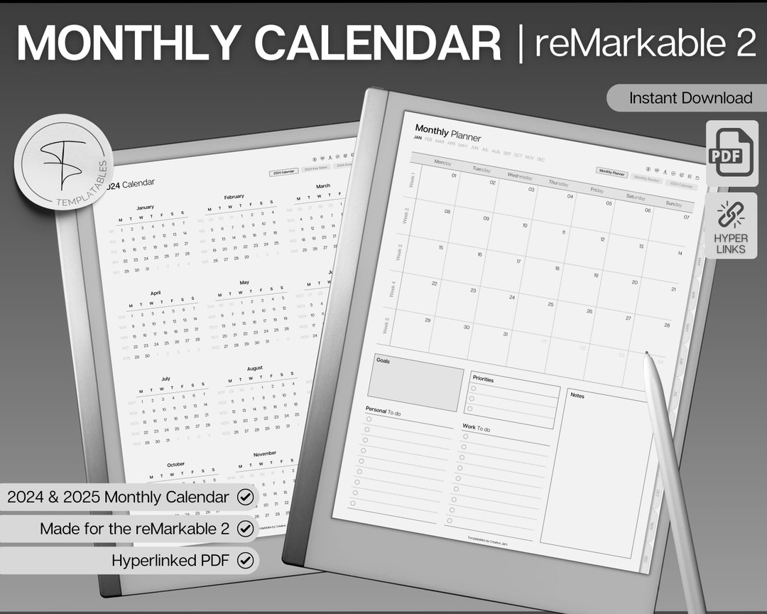 Remarkable 2 Templates 2024 Monthly Calendar Remarkable - Etsy UK