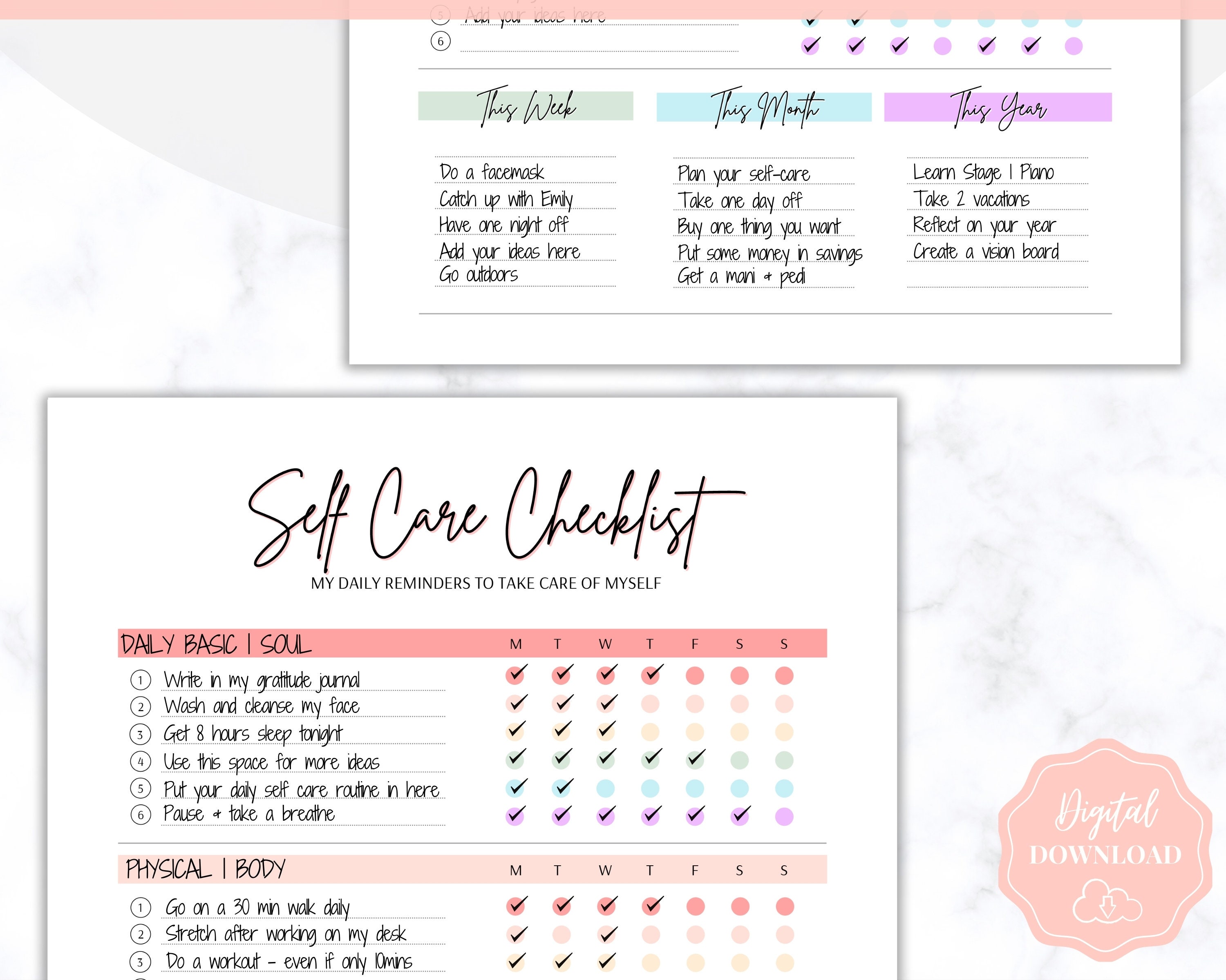 Self Care Checklist Self-Care Planner Selfcare Journal | Etsy