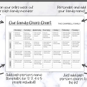 Family Chore Chart, Editable Family Planner Printable, Weekly Family ...