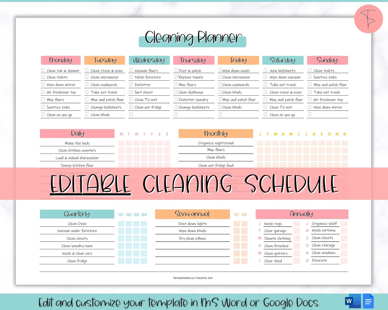 Cleaning Schedule, EDITABLE Cleaning Planner, Cleaning Checklist ...