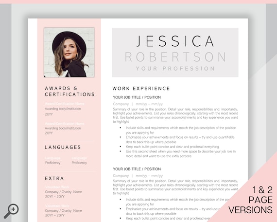 2 Page Resume Template Word. CV Template Professional CV | Etsy