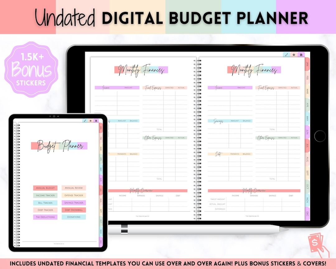 Digital Budget Planner, UNDATED Finance Planner, Paycheck, Expenses ...