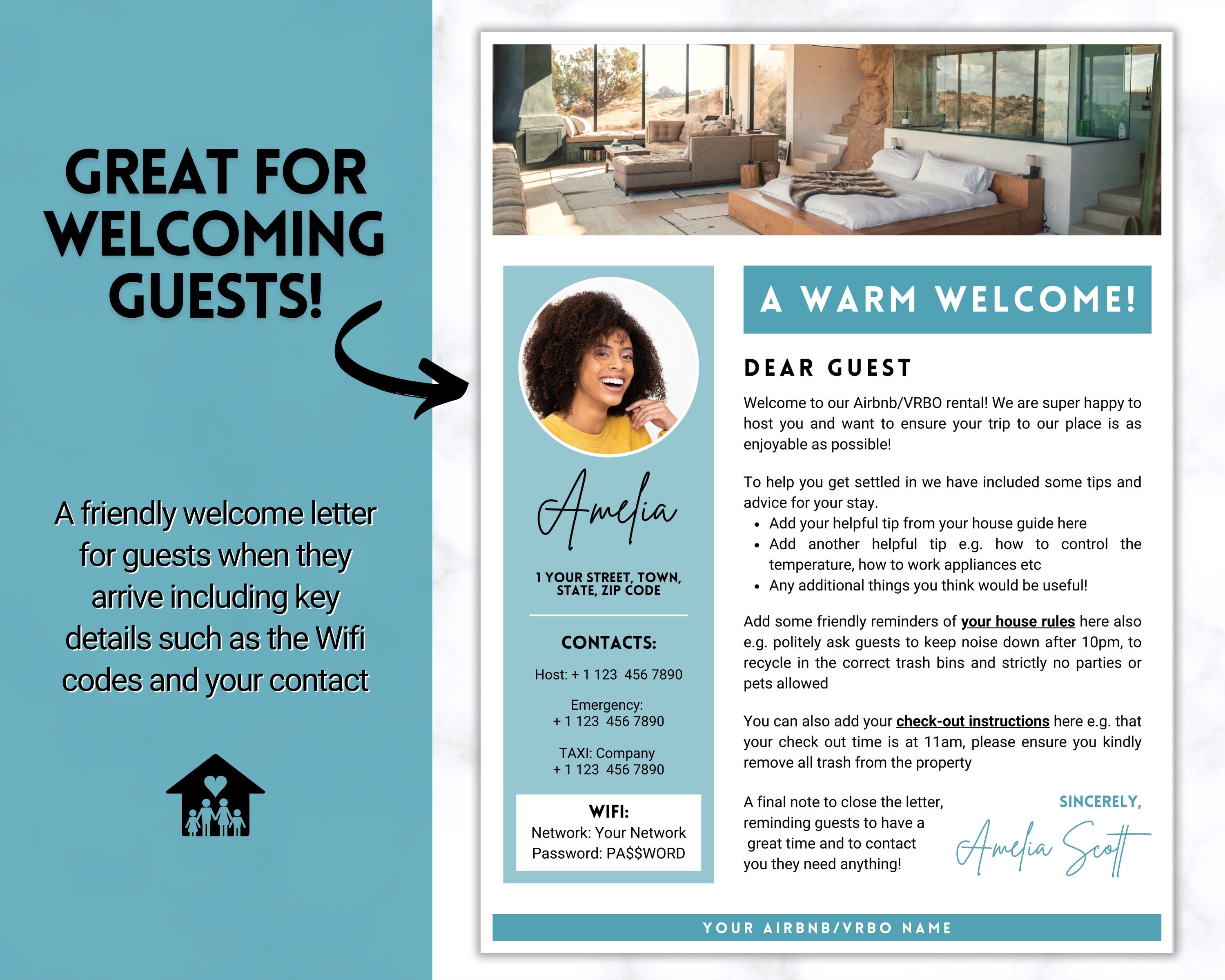 Airbnb & VRBO Welcome LETTER Template Editable Canva Air Bnb - Etsy UK