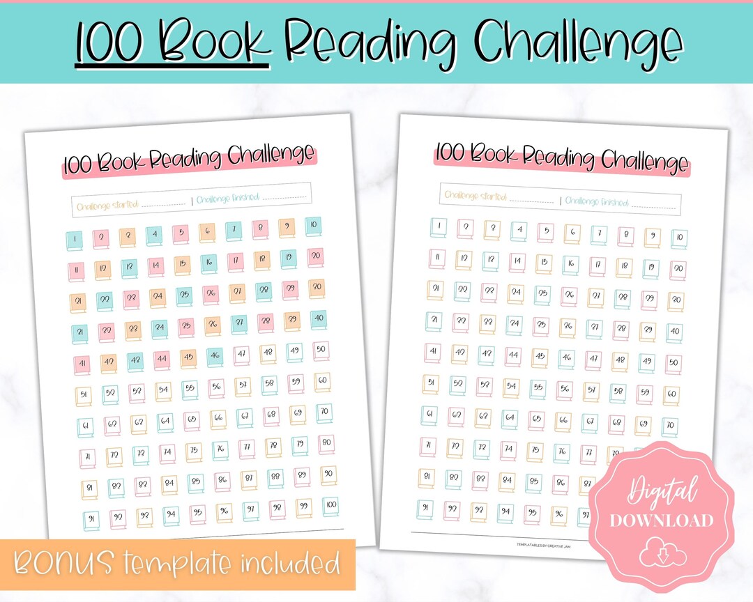 100 Book Challenge Printable, Reading Challenge BUNDLE, 100 Books, Kids ...