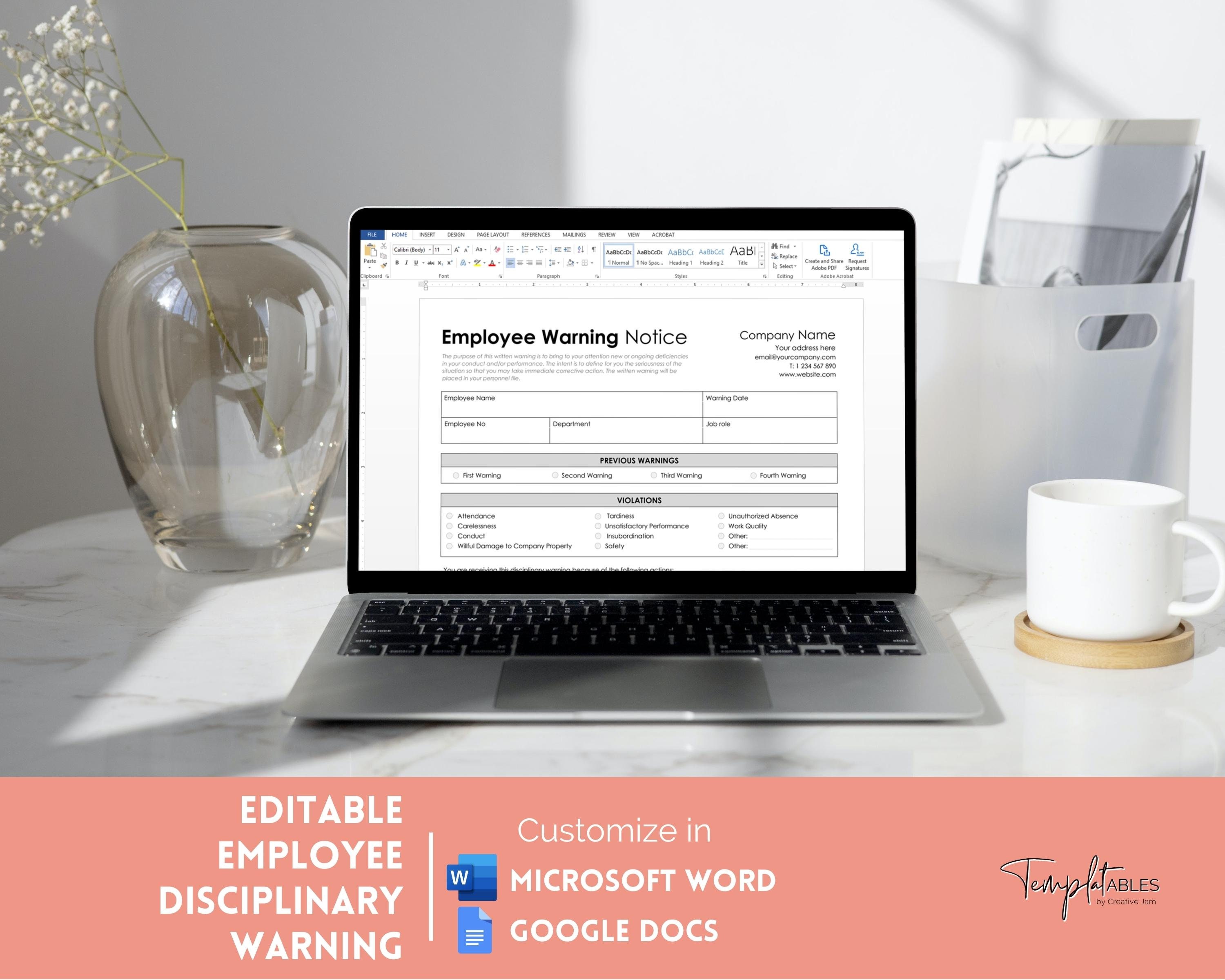 Employee Warning Notice, EDITABLE Disciplinary Form, Small Business ...