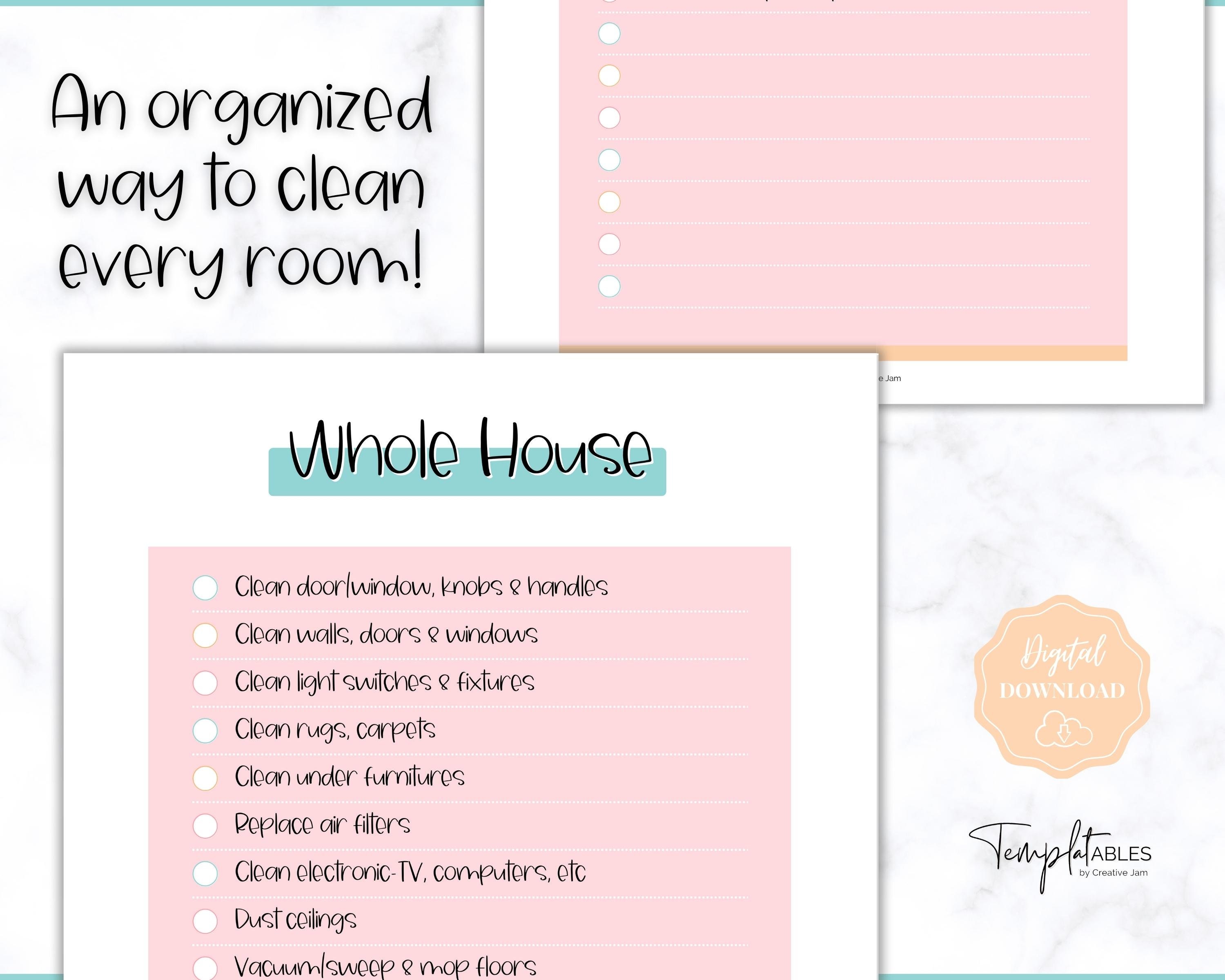 Room by Room Cleaning Cards, Printable Family & Kids Cleaning Checklist ...