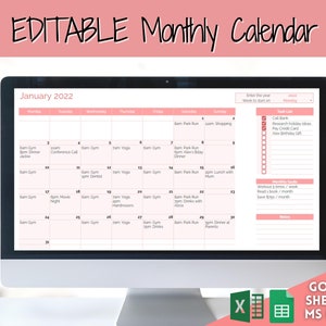EDITABLE Monthly Calendar, Monthly Planner Template, Automated ...