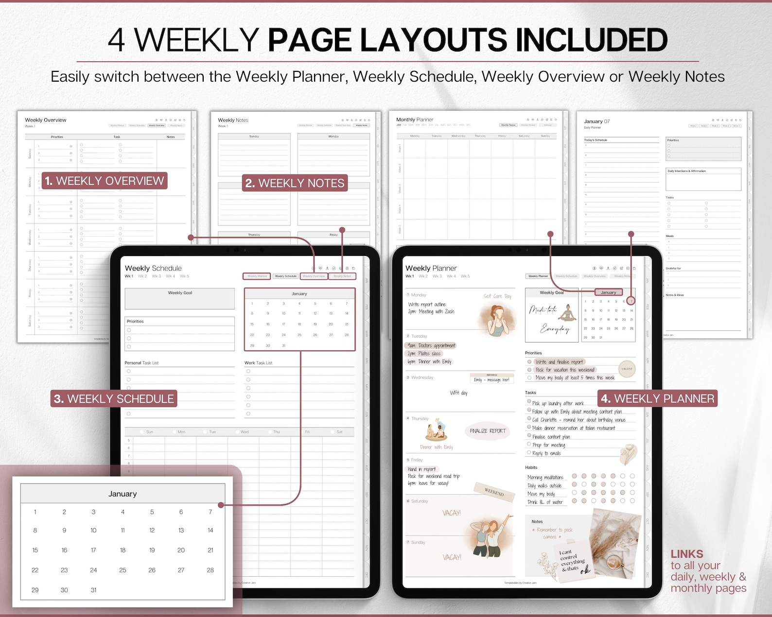 UNDATED Digital DAILY Planner, Weekly, Monthly Planner, Undated Life ...