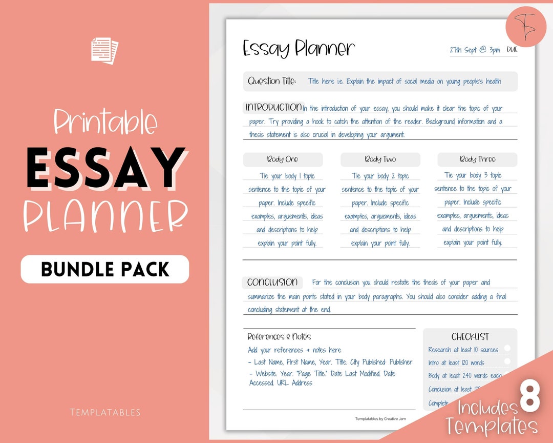 Essay Planner Printable BUNDLE for Students, Essay Writing Template ...