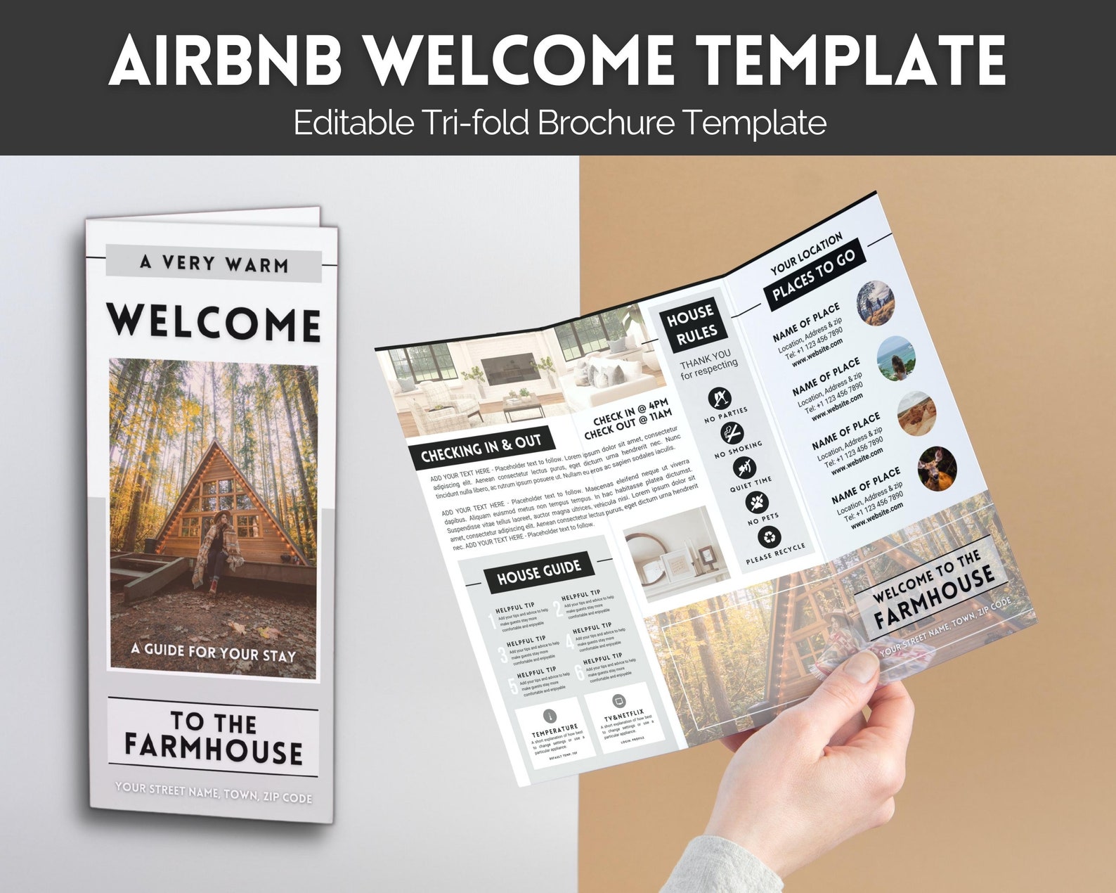 Airbnb Welcome BROCHURE Template, Editable TRIFOLD Guide, Guest Book ...