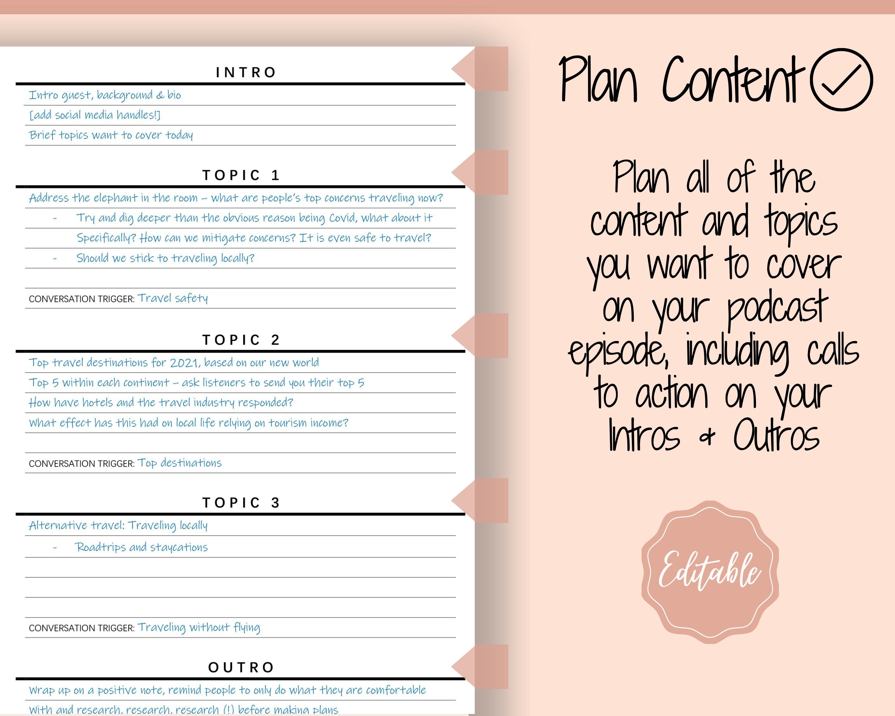 EDITABLE Podcast Planner Template, Podcast Checklist, Content Calendar ...