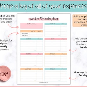 Weekly Spending Tracker, Printable Spending Log, Weekly Budget Planner ...